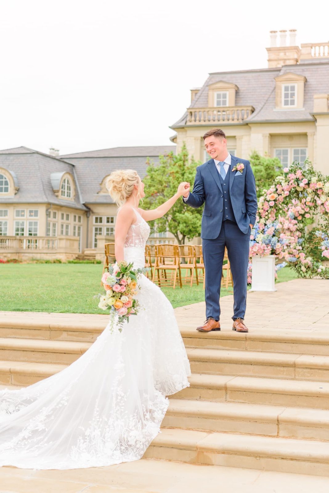 Backdrop with Flowers at this Wedding with Summer Colors